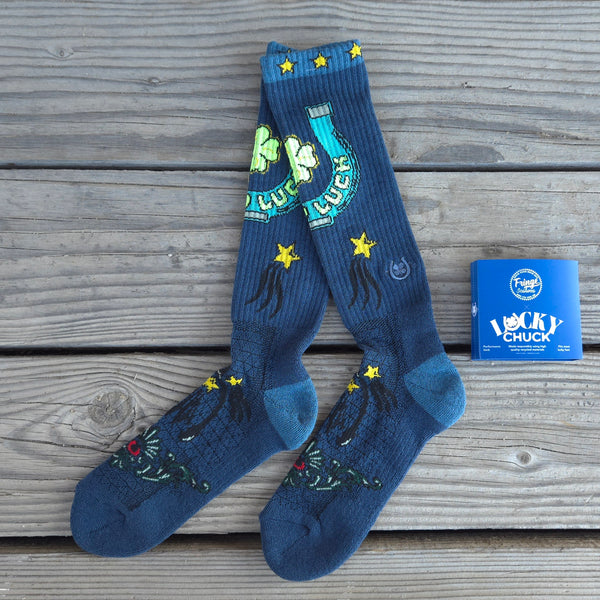 Lucky Chuck Socks - Fringe Lucky Horseshoe - Blue - Allgood Custom Leather