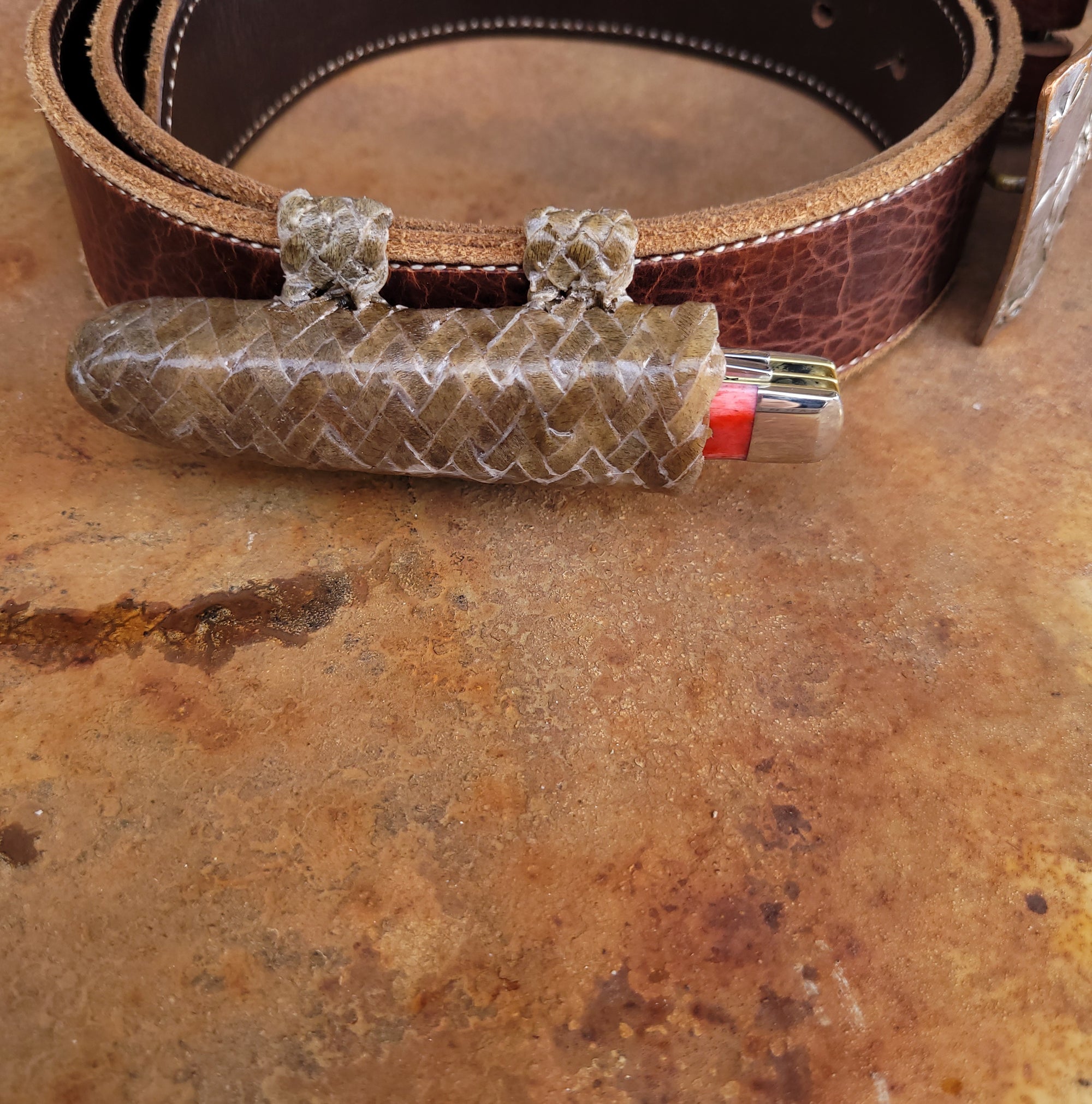 Rawhide Braided Knife Sheath - Horizontal - Allgood Custom Leather